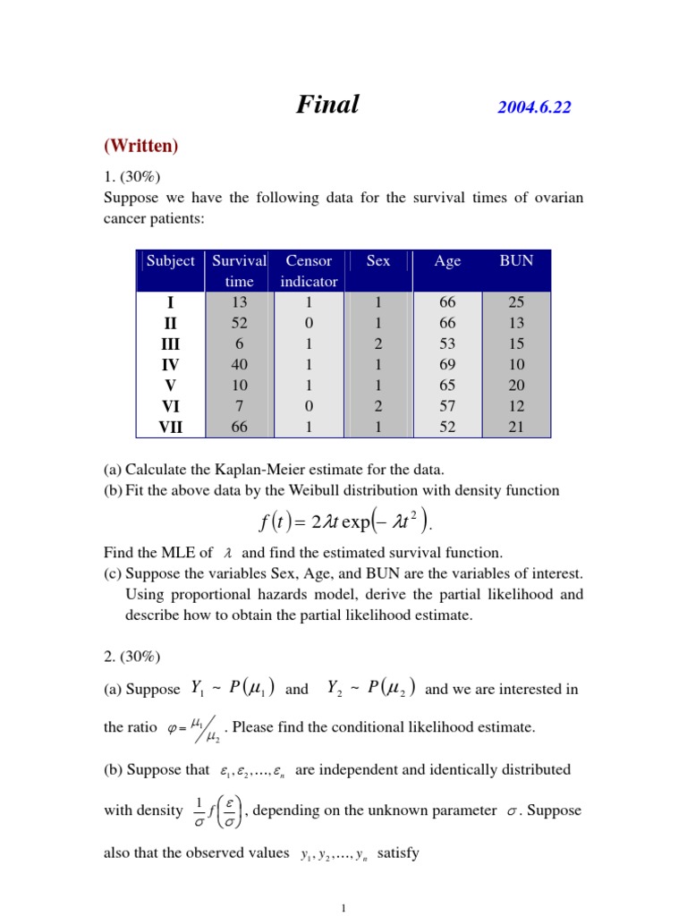 2004 Final | PDF | Statistical Theory | Statistical Analysis