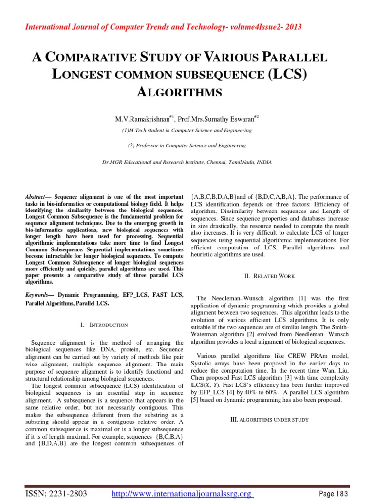 A Comparative Study of Various Parallel Longest Common Subsequence (LCS ...