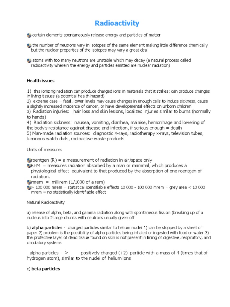 Radioactivity Notes 1 PDF | Radioactive Decay | Neutron