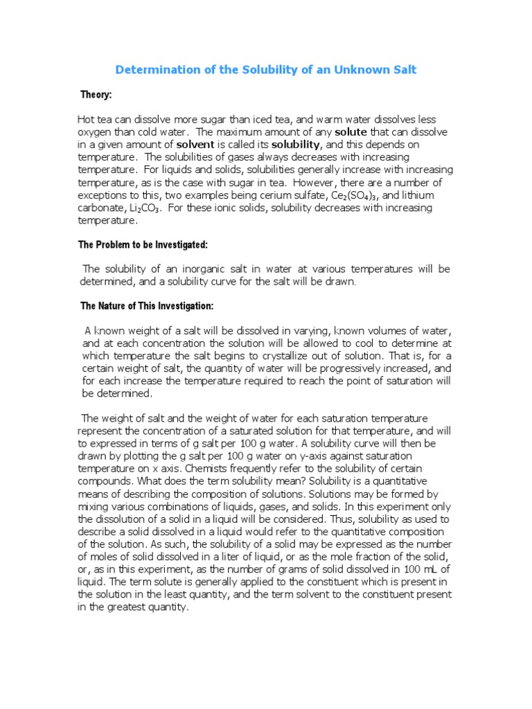 Solubility Lab 1 PDF | PDF