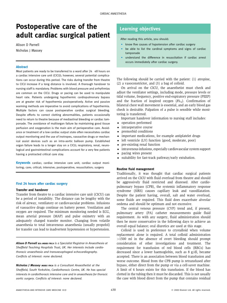 Post Op Cardiac | PDF | Heart | Artificial Cardiac Pacemaker