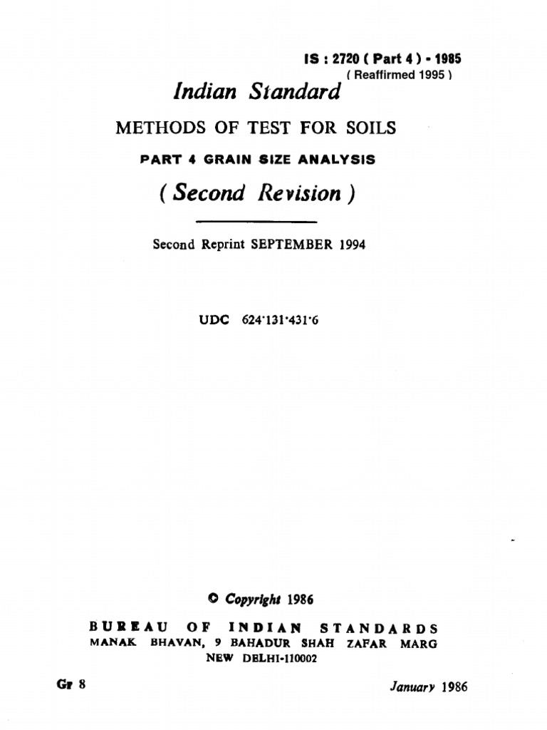 Is 2720 Part-4 Methods of Test For Soils Grain Size Analy.182155414 ...