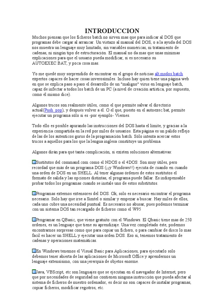 INTRODUCCION Batch | PDF | Dos | Archivo de computadora