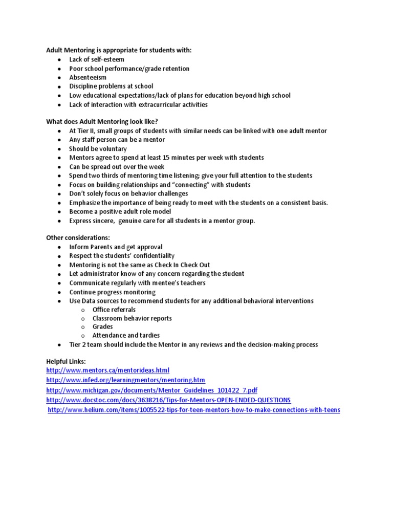 Tier II Behavior Intervention Descriptions2 | PDF | Mentorship | Study ...