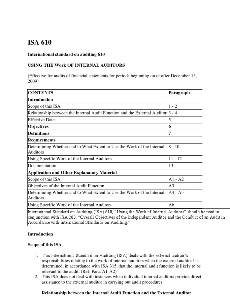 Isa 610 | PDF | Internal Audit | Audit