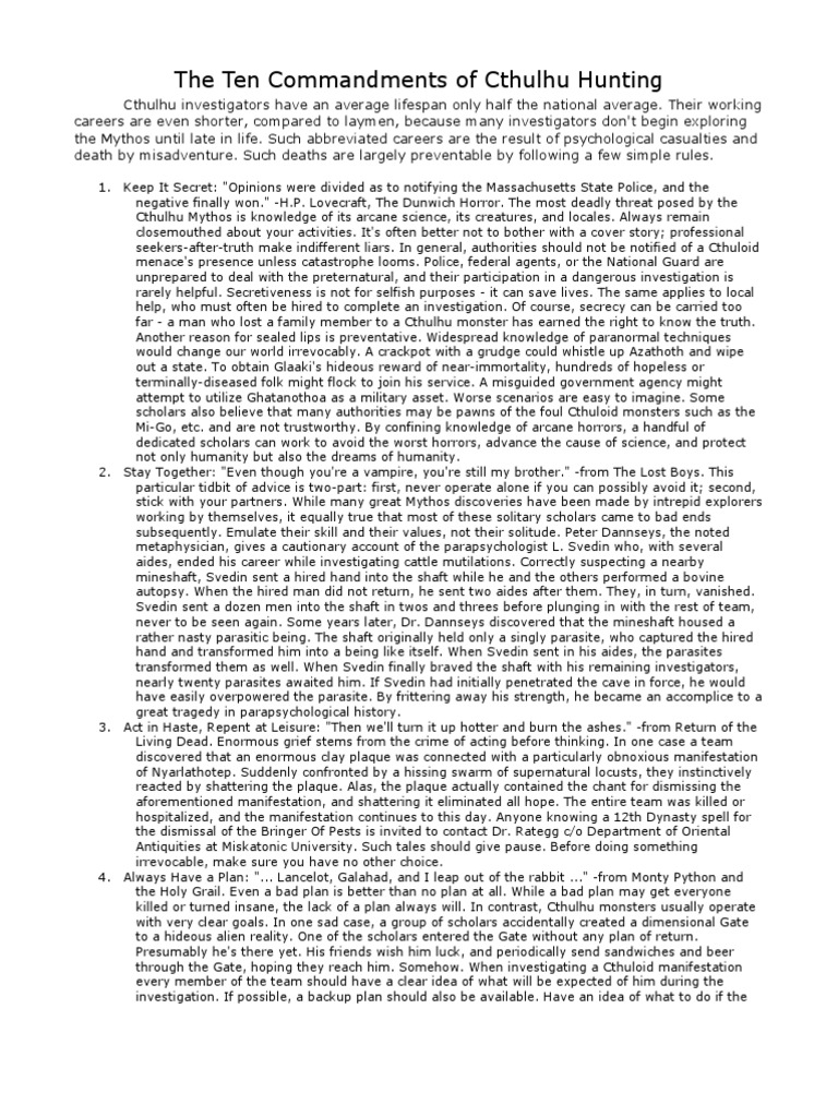 The Ten Commandments of Cthulhu Hunting | PDF | Cthulhu | Cthulhu Mythos