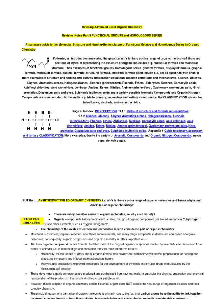 Summary of Homologous Series | PDF | Amine | Organic Chemistry