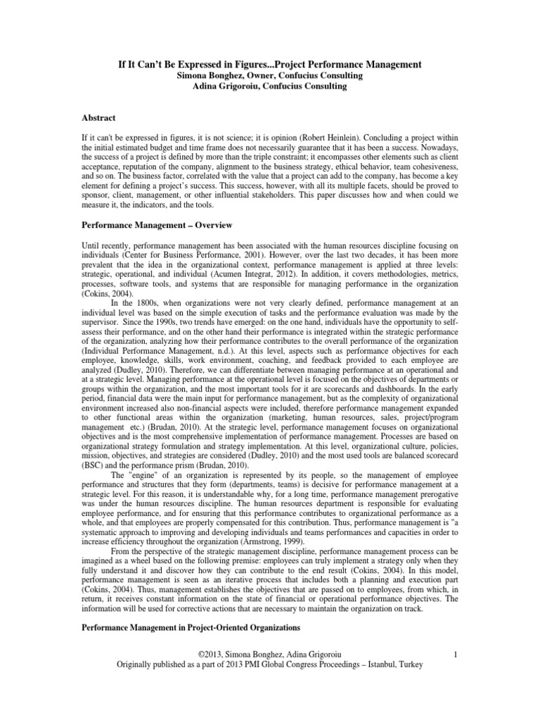 If It Can't Be Expressed in Figures... Project Performance Management ...