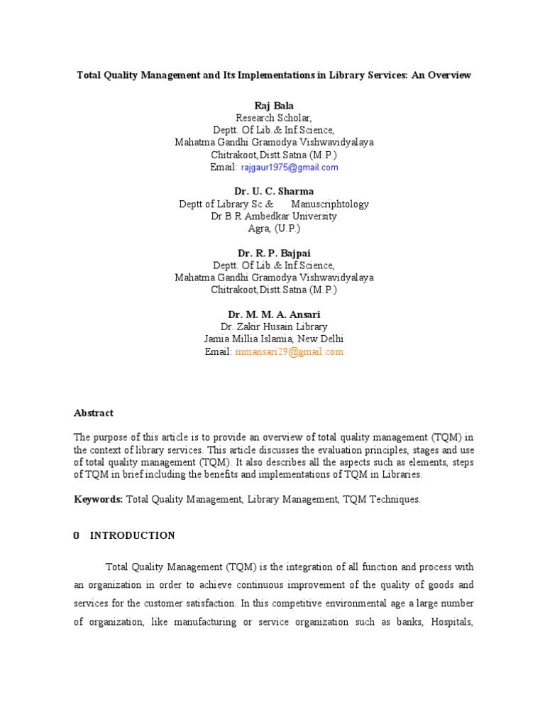 Implementing Total Quality Management in Libraries: An Overview of ...