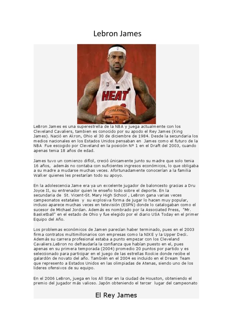 Biografía de LeBron James: El Rey | PDF | Lebron James | Ligas ...