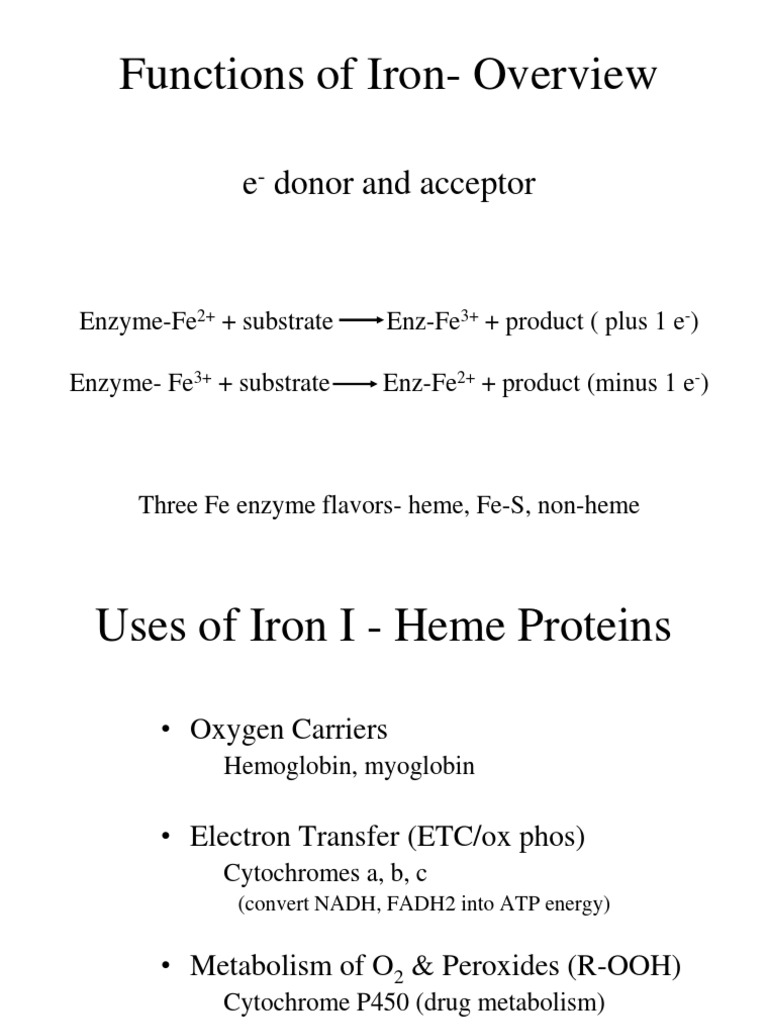 Functions of Iron-Overview: e Donor and Acceptor | PDF | Iron | Cell ...