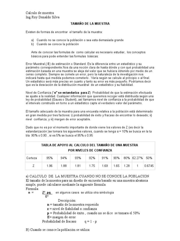 Calculo de La Muestra | Determinación del tamaño de la muestra ...