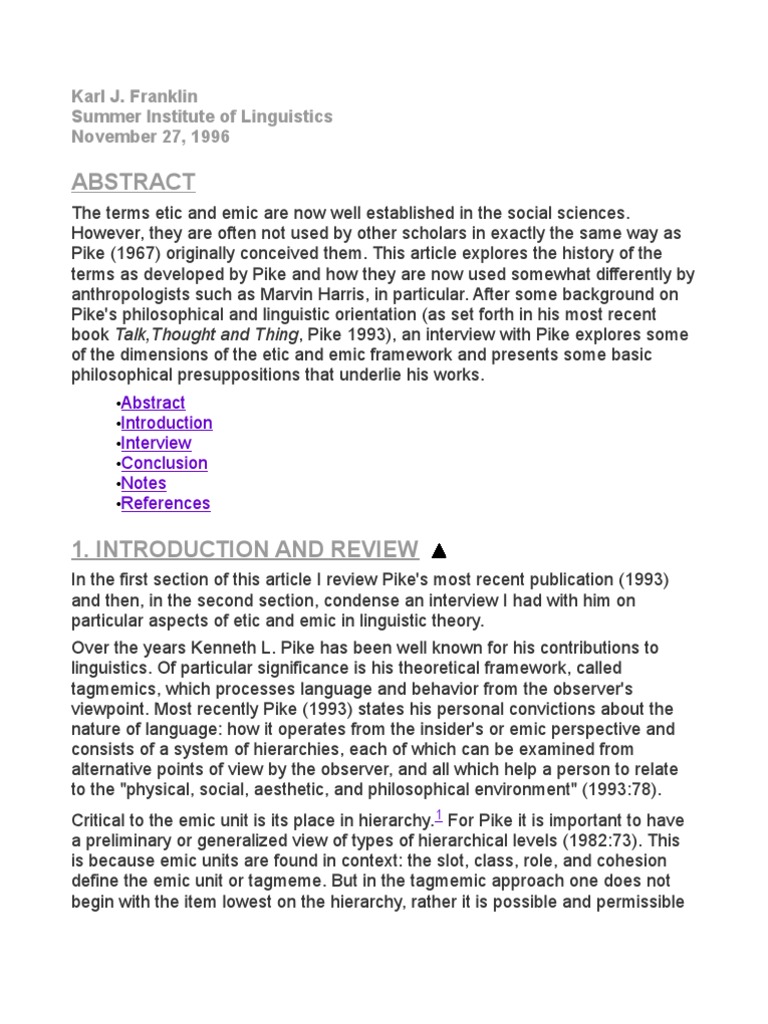 Understanding Etic and Emic Concepts | PDF | Linguistics | Cognitive ...