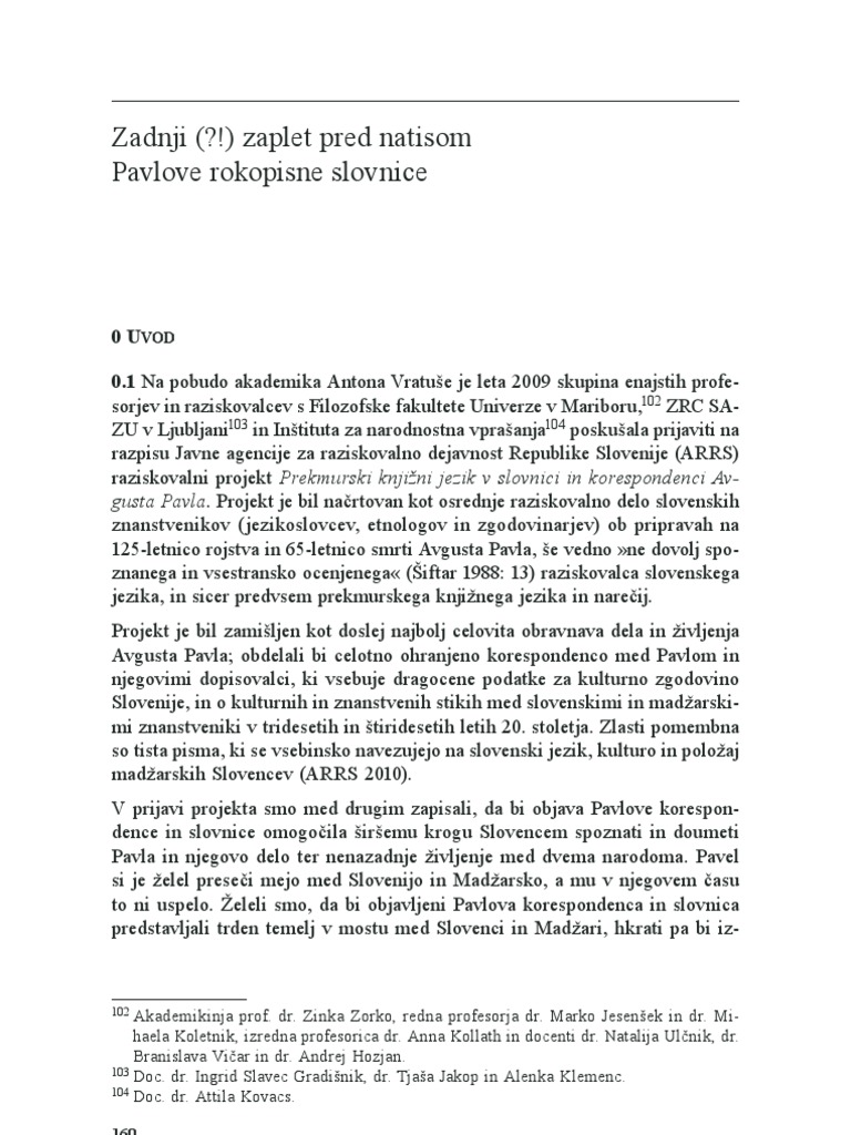 Zadnji (?!) Zaplet Pred Natisom Pavlove Rokopisne Slovnice - 14 Zora 90 Jesenšek | PDF