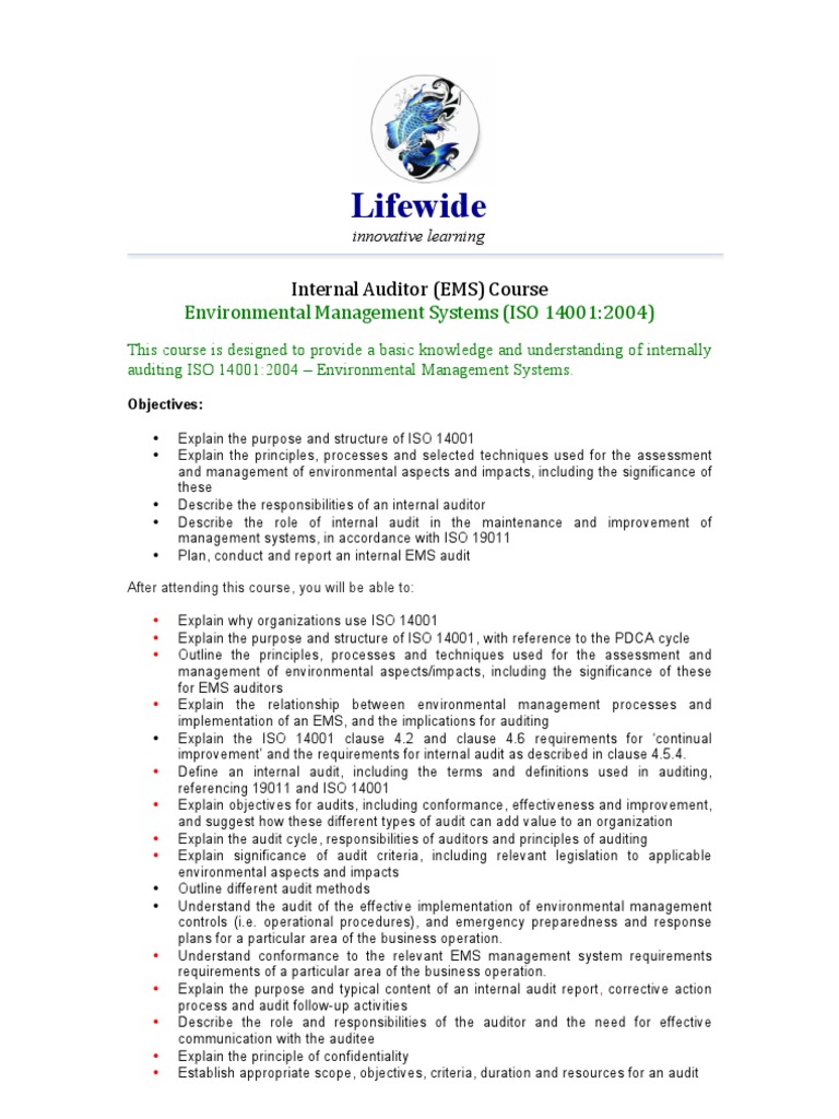 EMS Internal Auditor Course Syllabus | PDF | Internal Audit | Audit