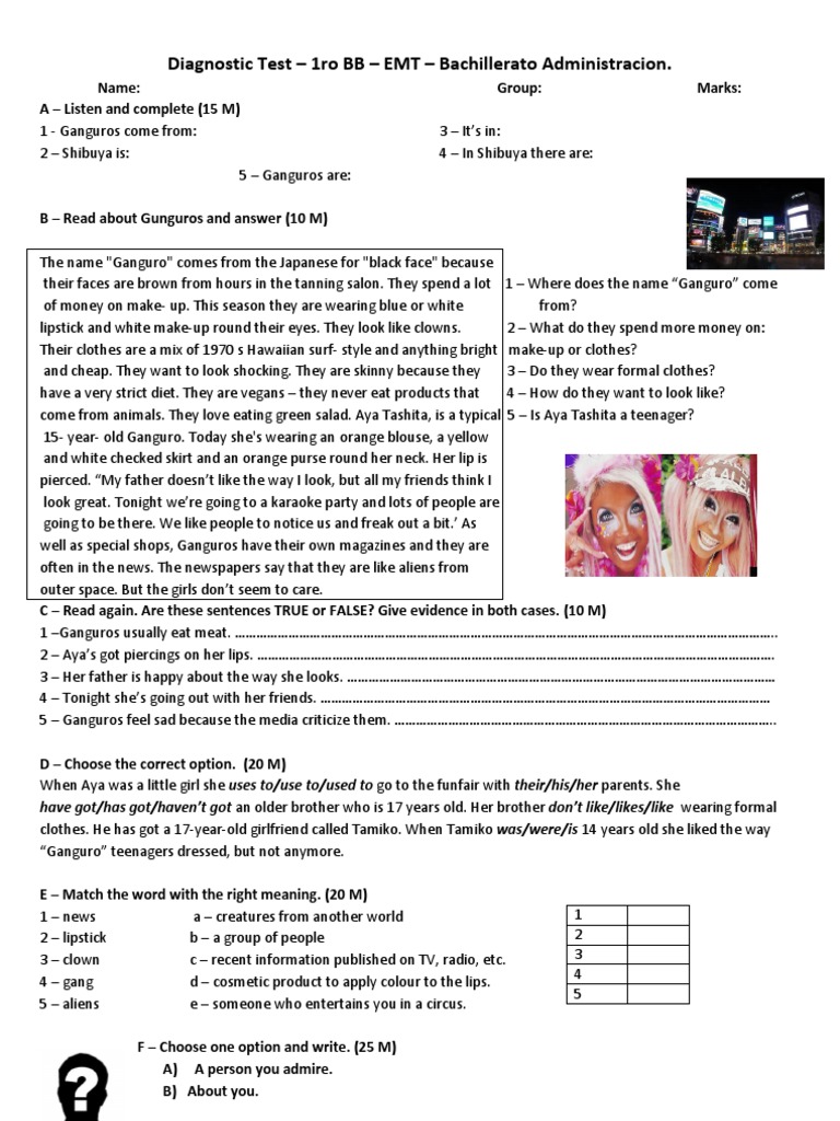 1º Bach - Diagnostic Test | PDF