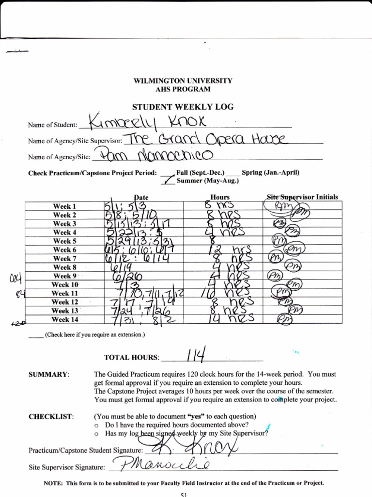 Wilmington University AHS Practicum Log | PDF