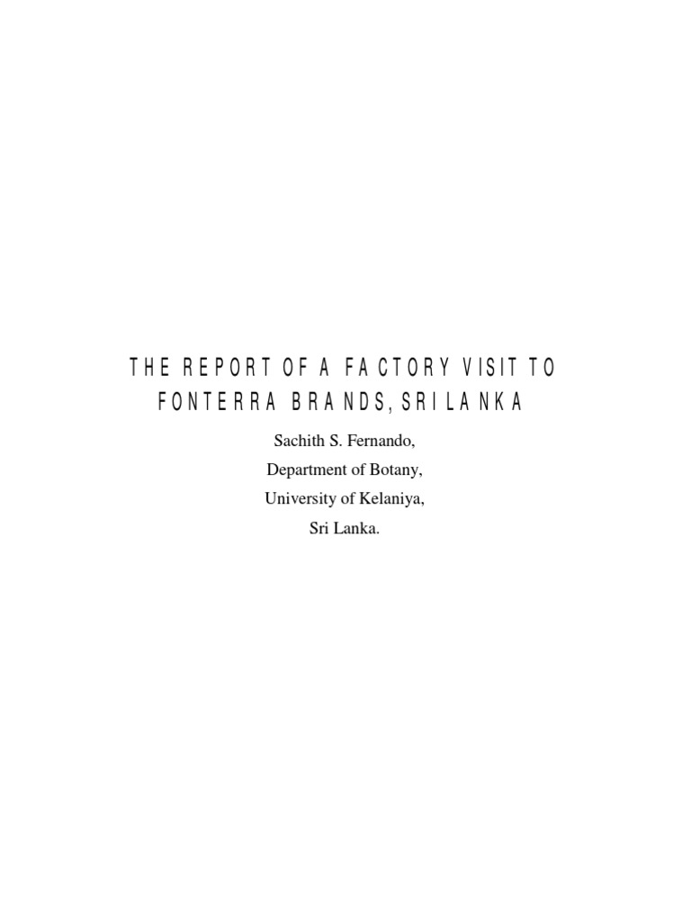 Fonterra Brands Lanka Factory Visit Report | PDF | Ph | Milk