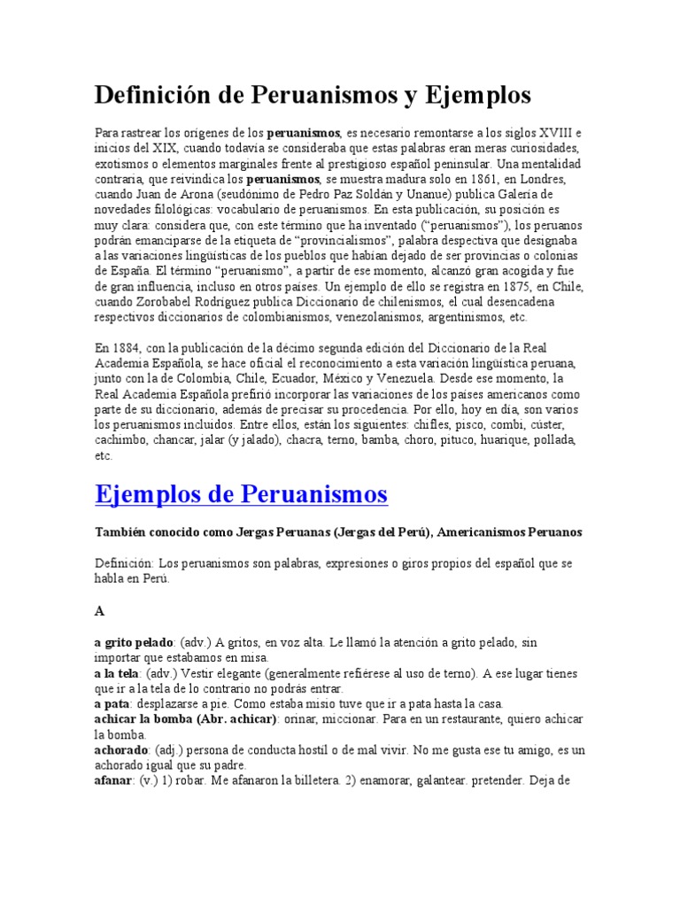 Definición de Peruanismos y Ejemplos | PDF | Esclavitud | Perú