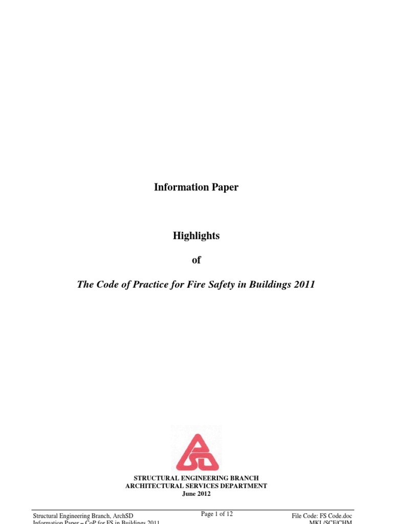 Highlights of The Code of Practice For Fire Safety in Buildings 2011 ...