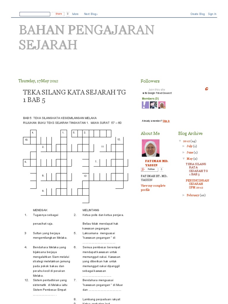 Teka Silang Kata Sejarah Tingkatan 2