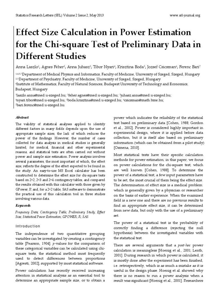 Effect Size Calculation in Power Estimation For The Chi-Square Test of ...