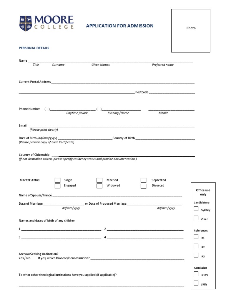 Application For Admission: Personal Details | PDF | Minister ...