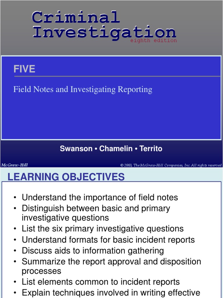 Criminal Investigation: Field Notes and Investigating Reporting | PDF ...