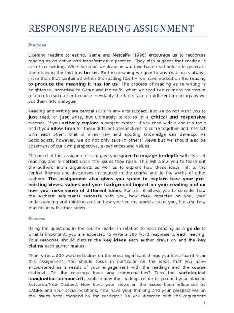Sociol 101 Reading Response Assignment. | PDF