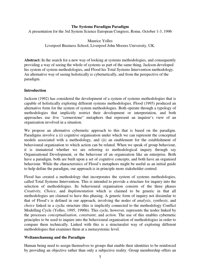 The Systems Paradigm Paradigm | PDF | World View | Paradigm