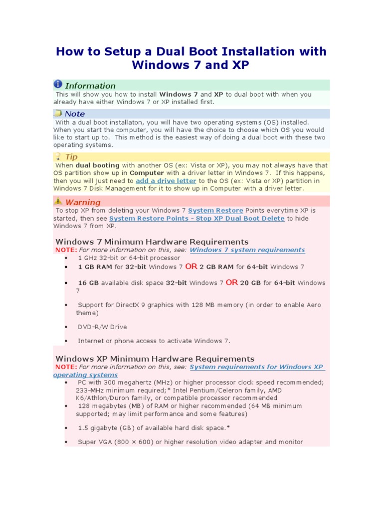 Dual Boot Windows 7 & XP Guide | PDF | Windows 7 | Booting