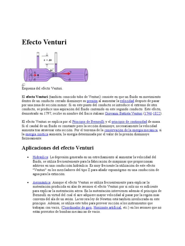 Efecto Venturi: Principios y Aplicaciones | PDF | Avión | Presión