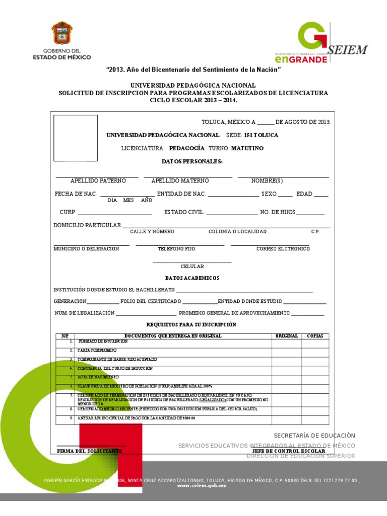 Formato de Solicitud de Inscripcion