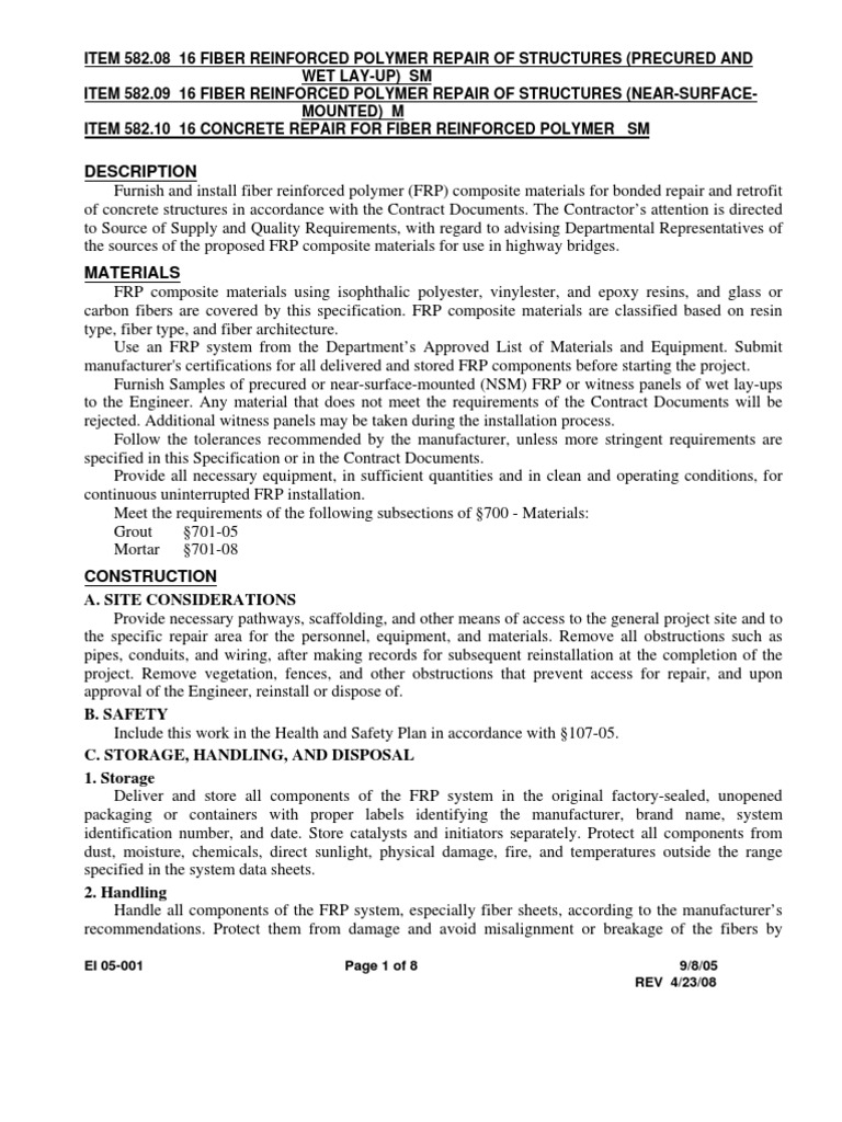 Sample Specification For FRP Strengthening | PDF | Fibre Reinforced ...
