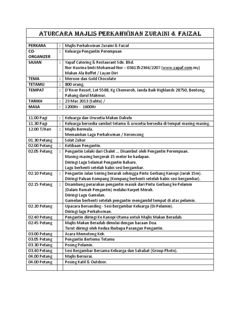 tentatif majlis perkahwinan - DeontaroPatterson