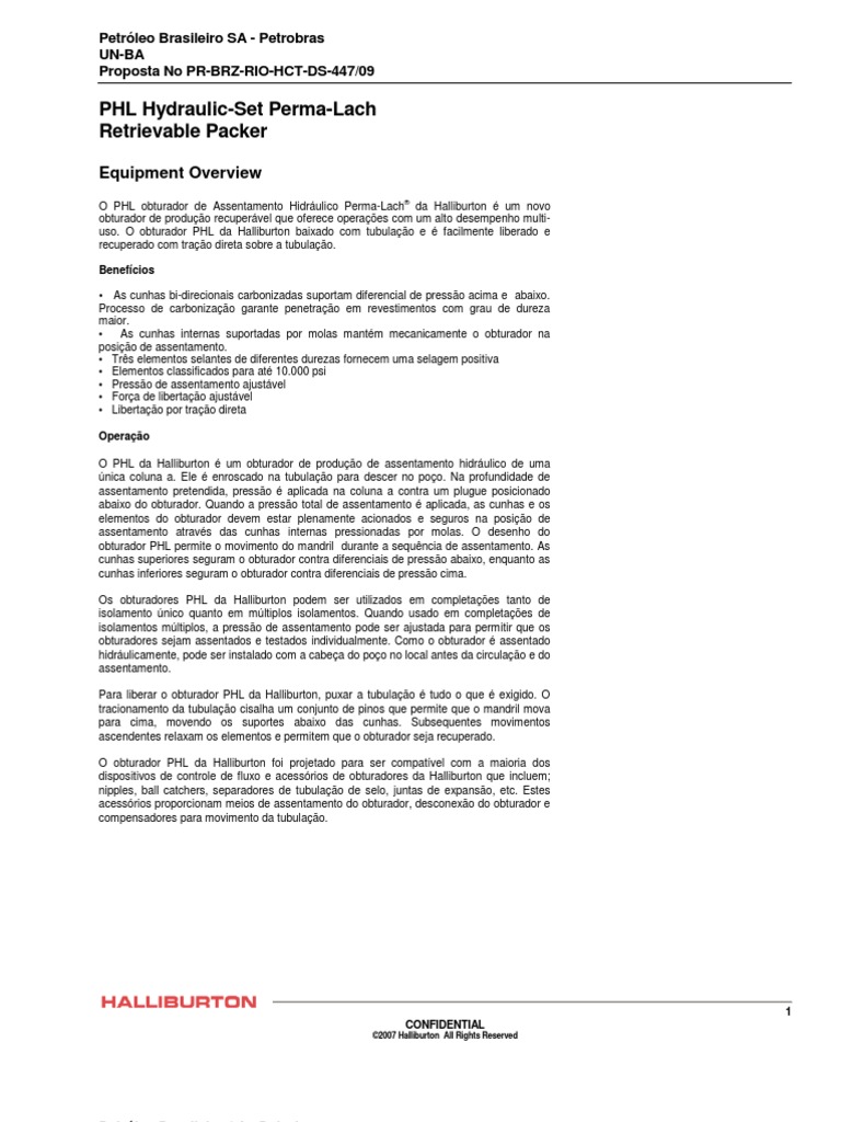 Packer PHL Halliburton | PDF | Pressão | Umidade