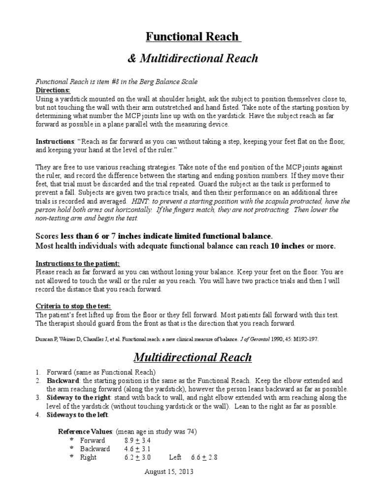 Functional Reach Test Instructions | PDF | Science & Mathematics