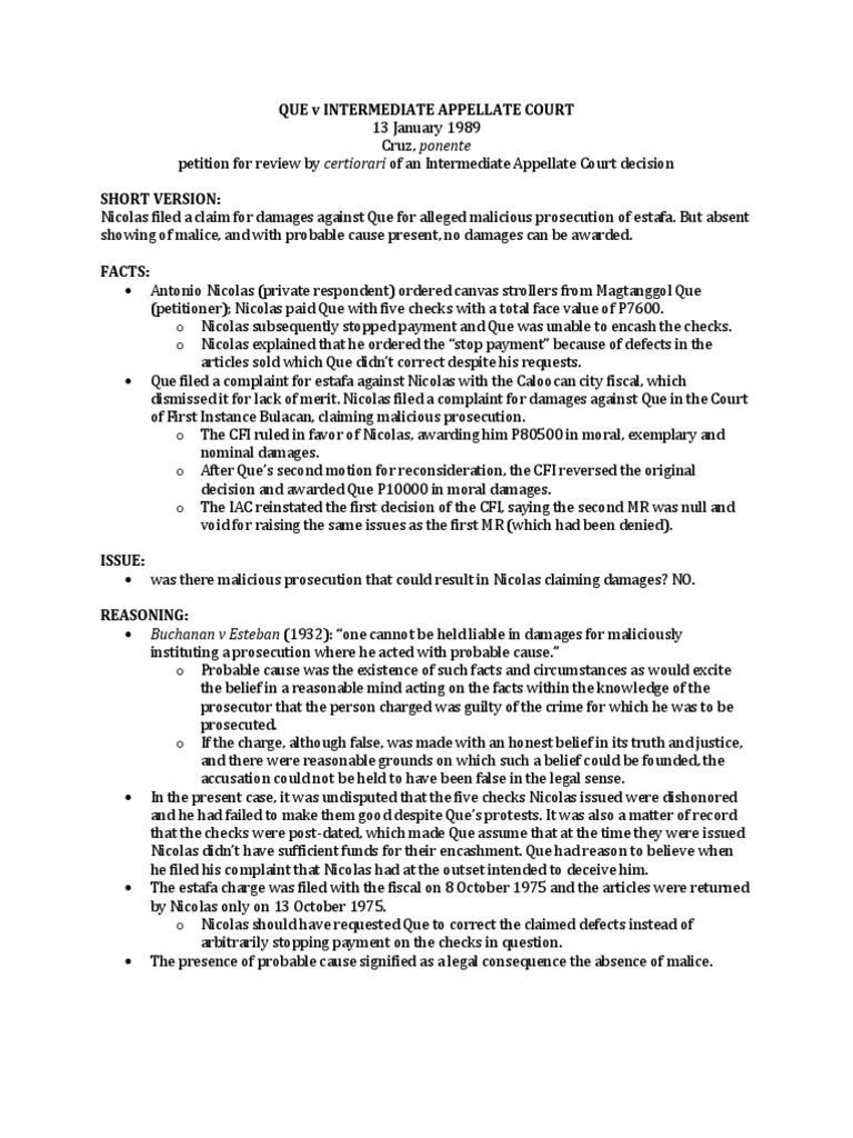 Que V Intermediate Appellate Court | PDF | Prosecutor | Malicious ...