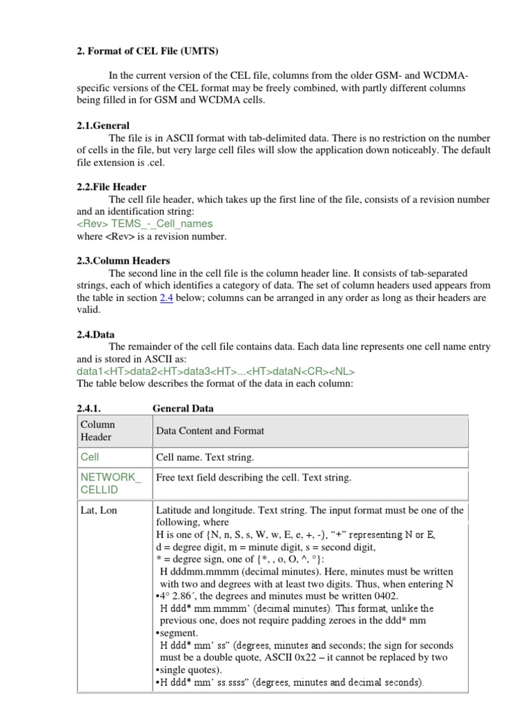 CEL File Format for UMTS and GSM | PDF | Science & Mathematics