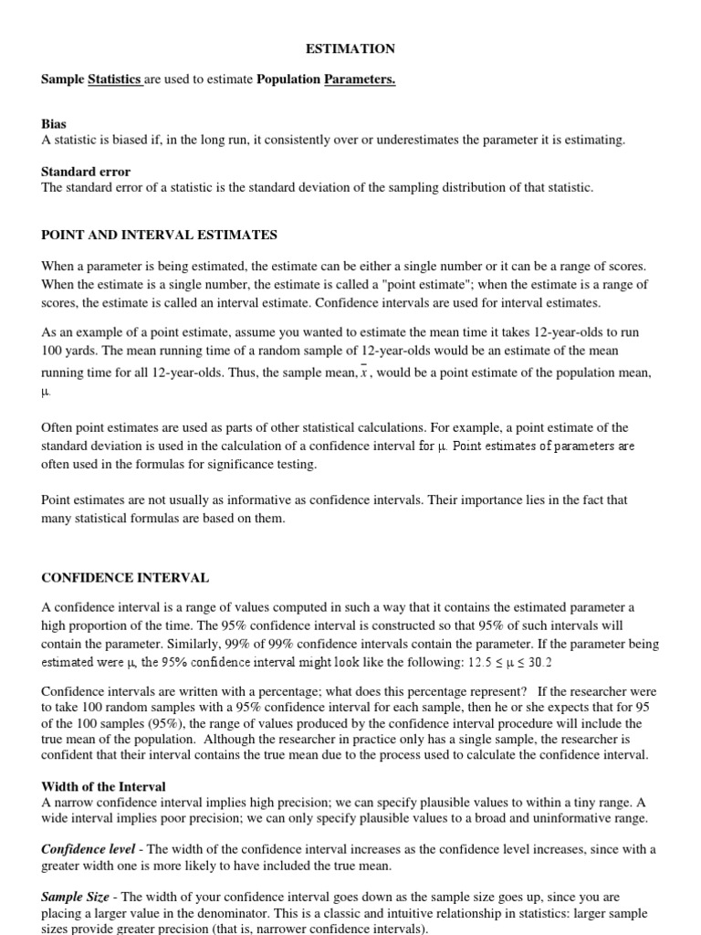 Estimation Notes Workbook | PDF | Confidence Interval | Mean