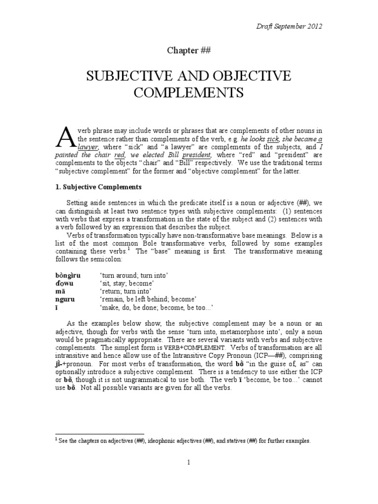 Subjective and Objective Complements: Chapter ## | PDF | Verb | Subject ...