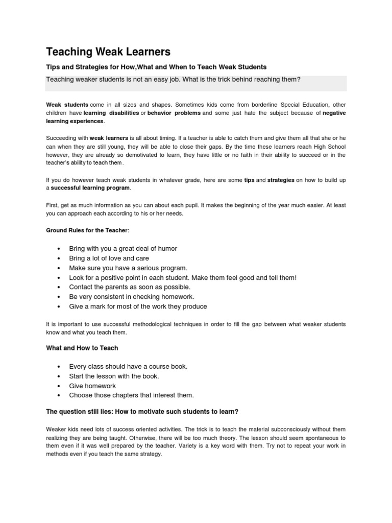 Learners To Weak Students | PDF