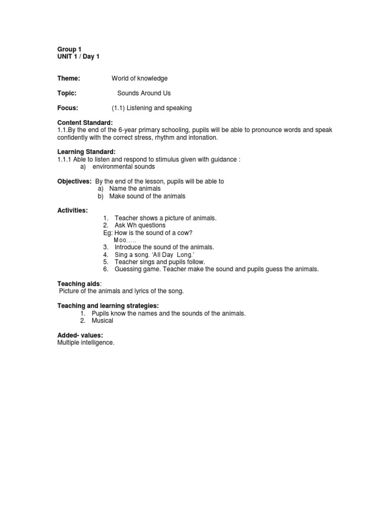 Lesson Plan English Year 1 KSSR | PDF | Alphabet | Word