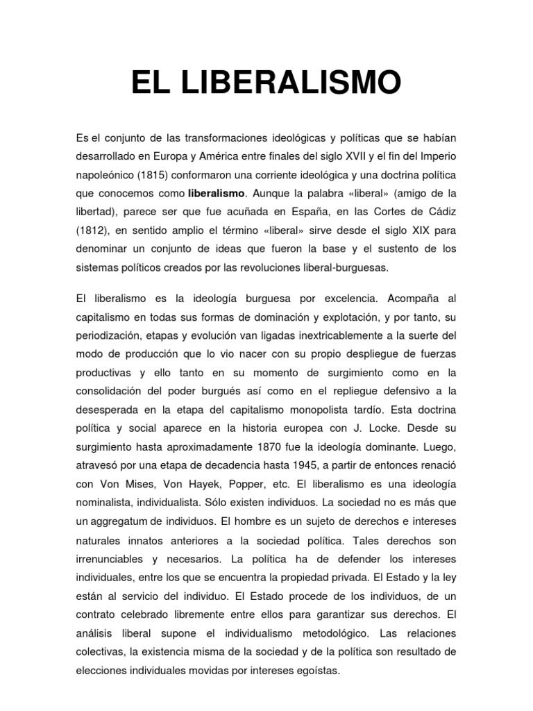El Liberalismo | PDF | Liberalismo | Separación de poderes