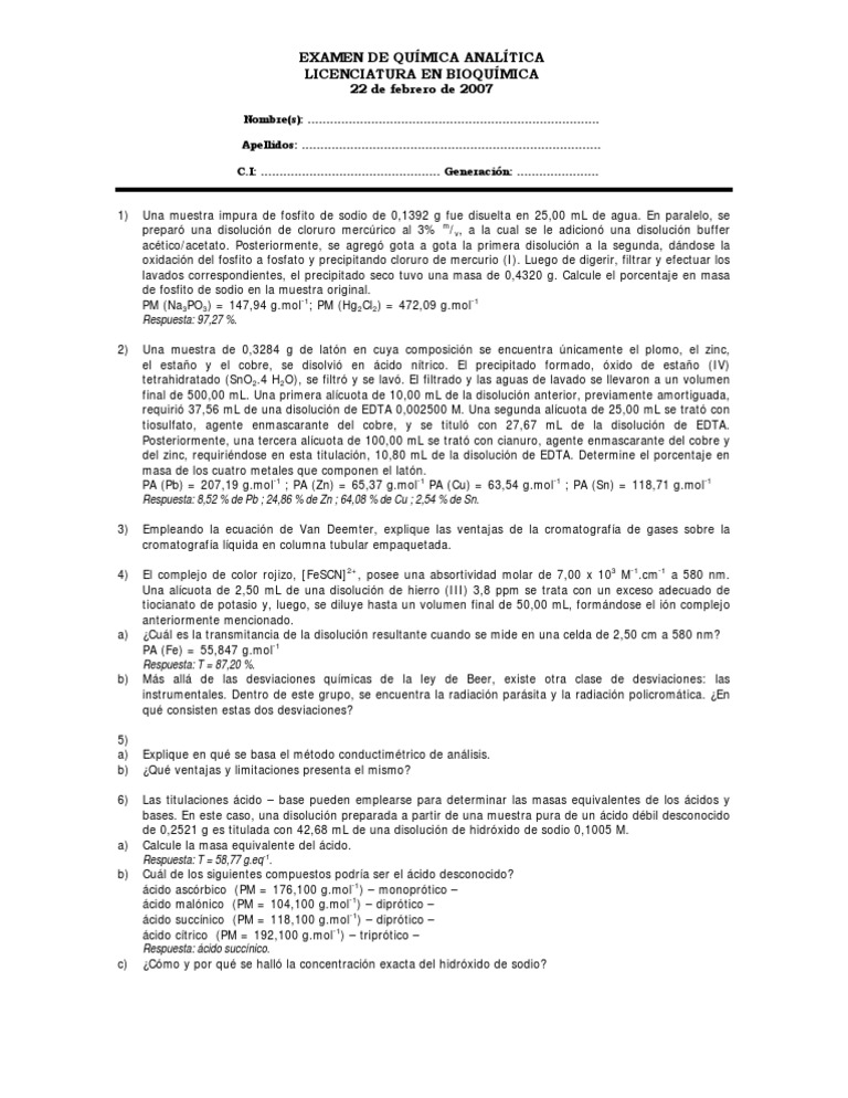 Examen Qa 220207 | PDF | Cobre | Zinc