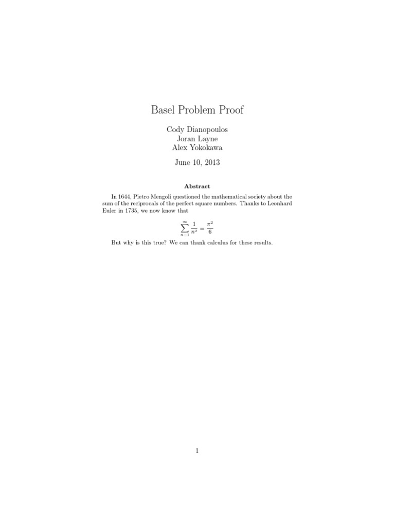 Basel Problem Proof | PDF | Series (Mathematics) | Fourier Series