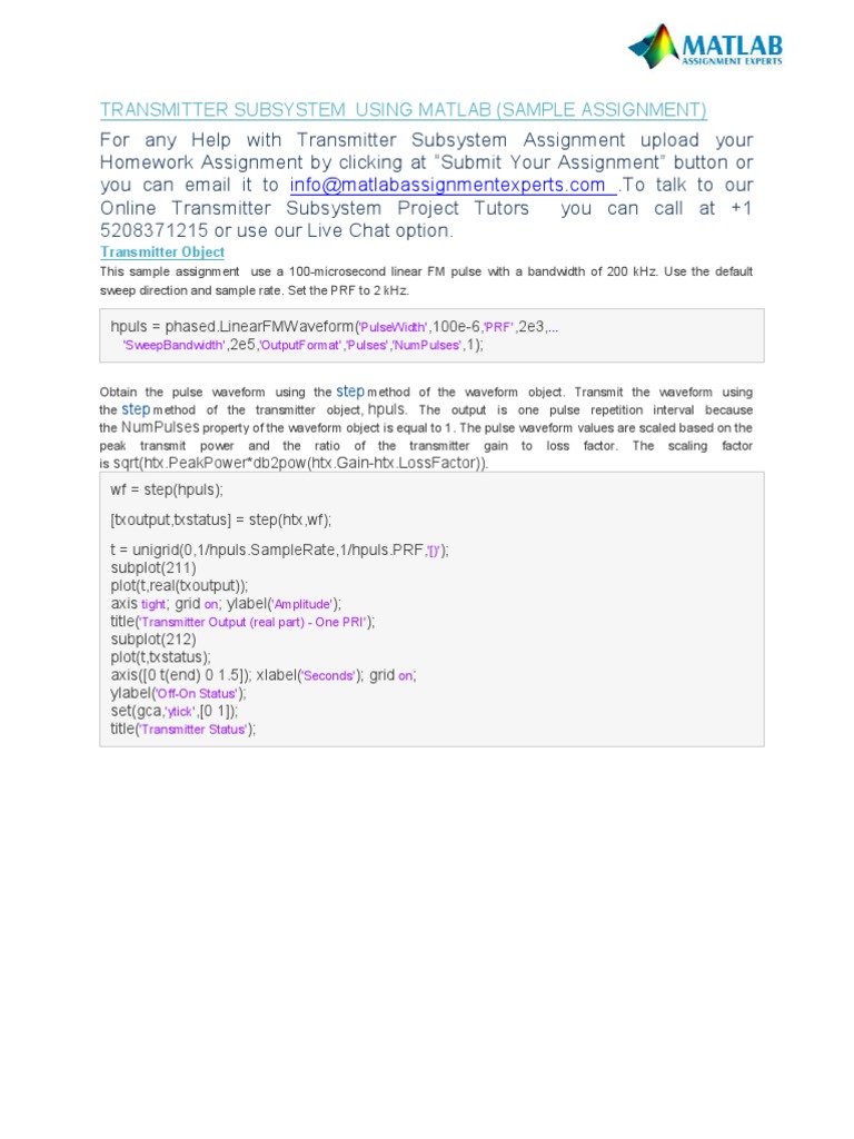 Transmitter Subsystem Using Matlab (Sample Assignment) | PDF | Homework | Matlab