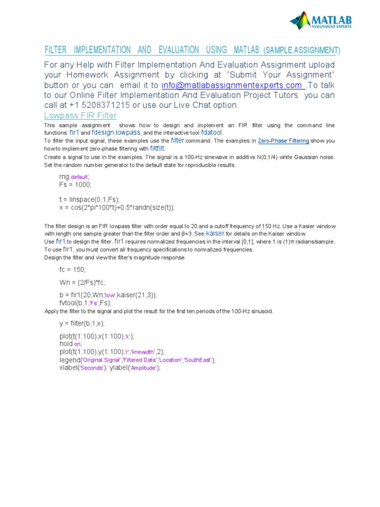Filter Implementation and Evaluation Using Matlab | PDF | Low Pass ...