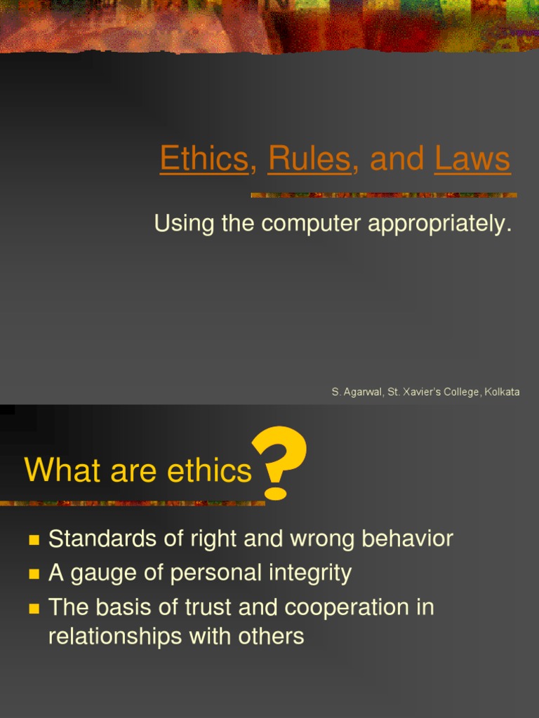 Ethics, Rules, and Laws: Using The Computer Appropriately | PDF ...
