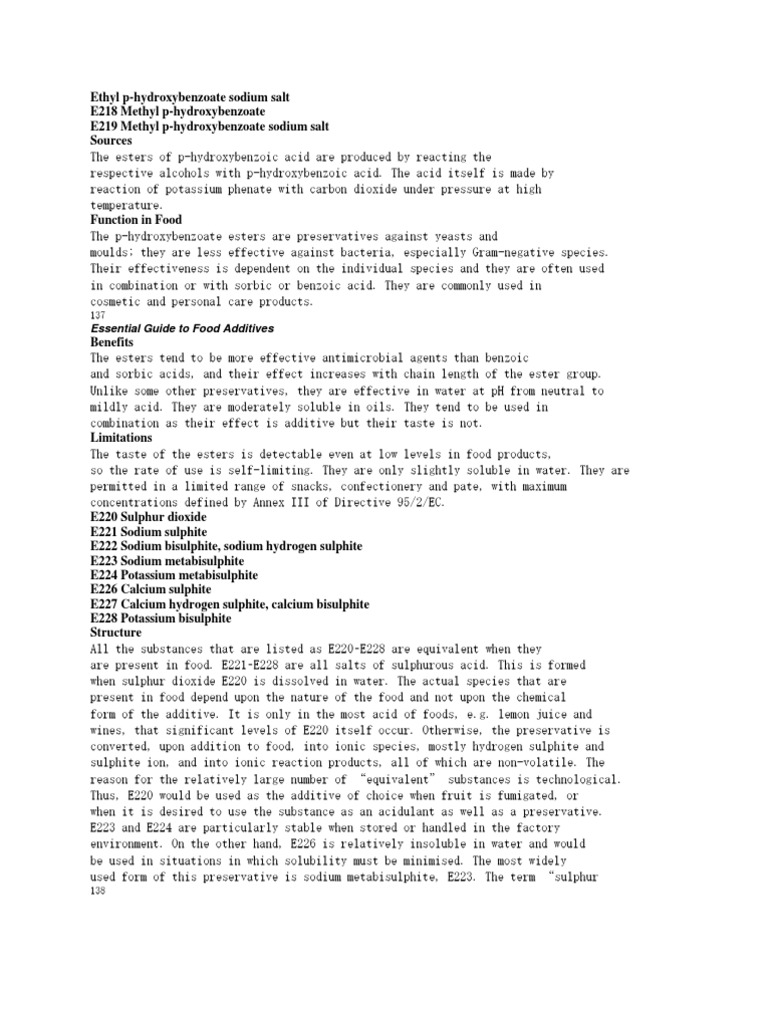 Essential Guide To Food Additives | PDF | Foods | Sulfur